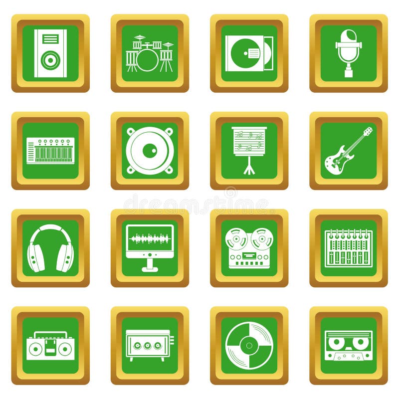 Recording Studio Items Icons Set Green Stock Vector - Illustration of ...