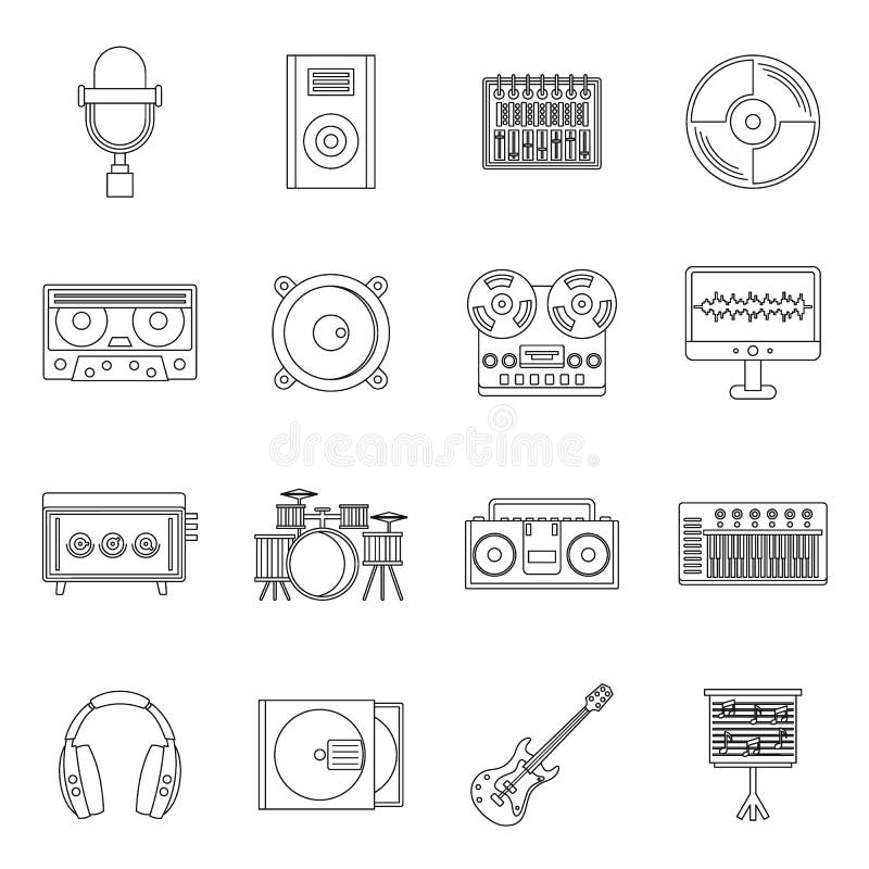 Recording Studio Symbols Icons Set, Outline Style Stock Vector ...