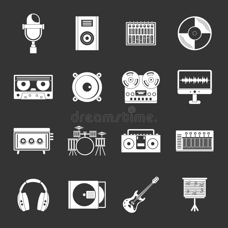 Recording Studio Symbols Icons Set Grey Vector Stock Vector ...