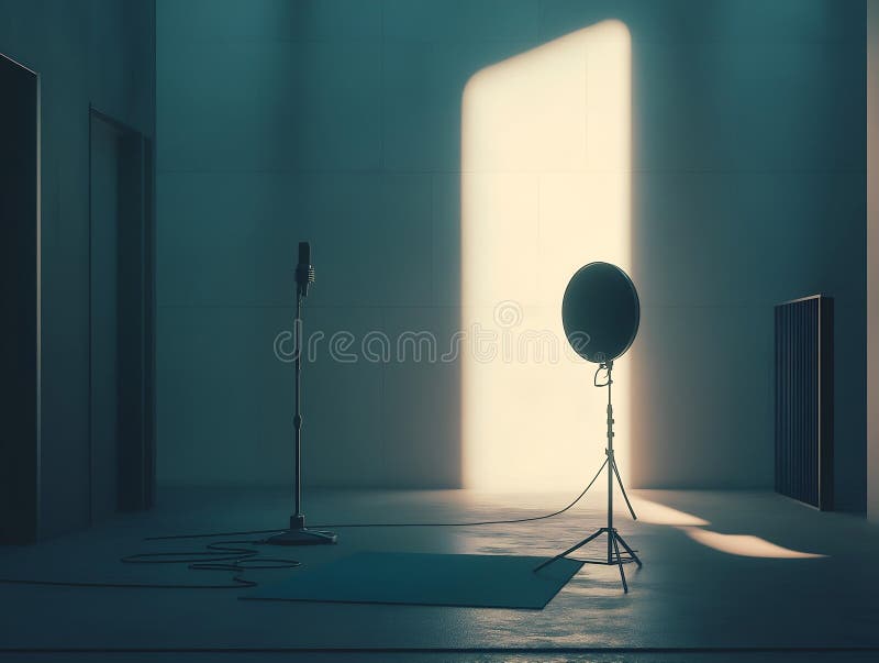 Recording Studio, Minimalist Design, Single Microphone, Sunlit Space ...