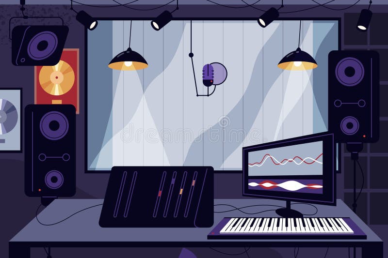 Recording Studio with Keyboard, Monitor, Speakers, and Other Equipment ...