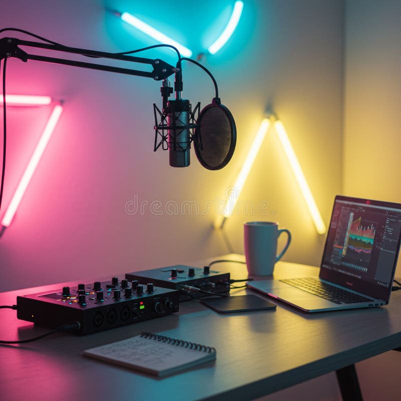 A Recording Studio Setup with a Condenser Microphone and Pop Filter on ...