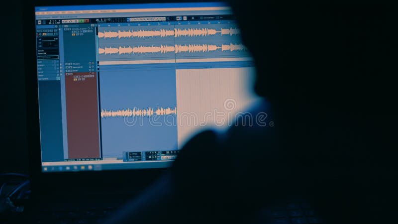 Recording Studio. Sound Engineer Working at the Computer Monitor ...
