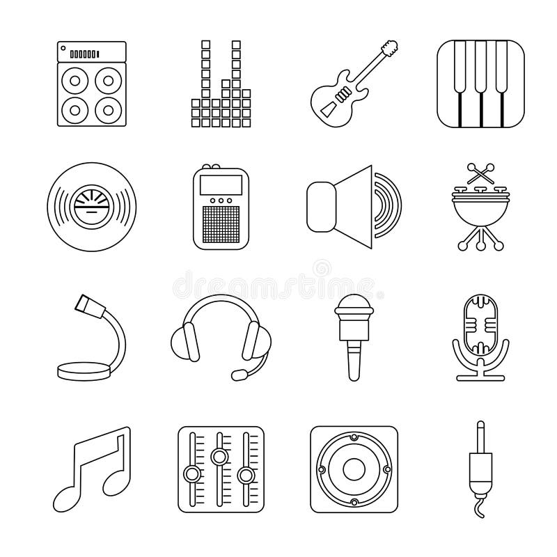 Recording Studio Symbols Icons Set, Outline Style Stock Vector ...