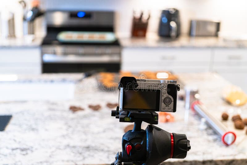Recording Video with DSLR Camera in Modern Kitchen Stock Photo - Image ...