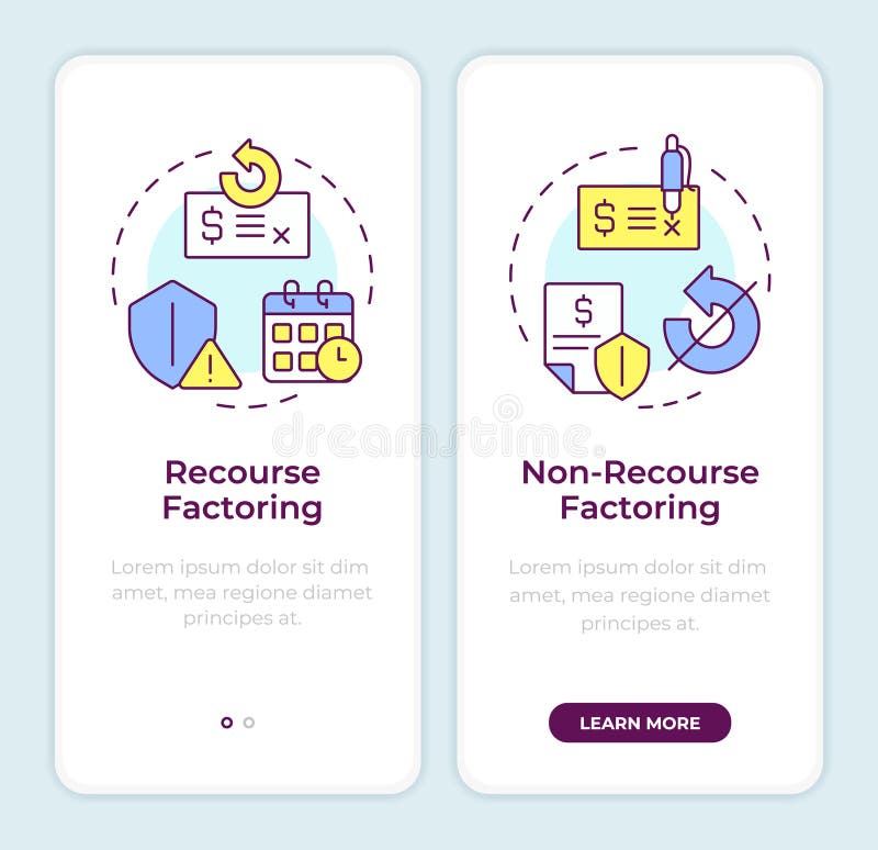 Recourse VS Non-recourse Factoring Onboarding Mobile App Screen Stock ...