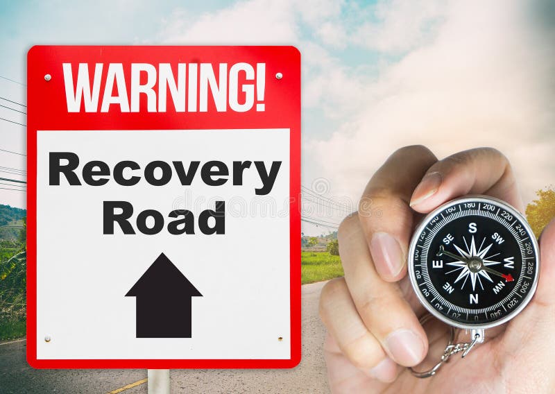 Recovery Road Concept Sign with Holding Compass Stock Image - Image of ...