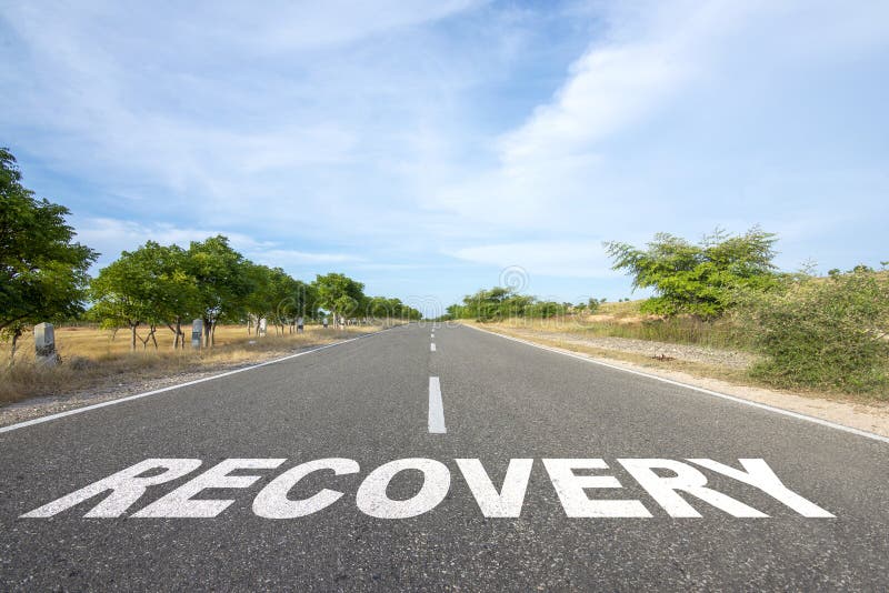 Recovery Text on the Asphalt Road Stock Photo - Image of network ...