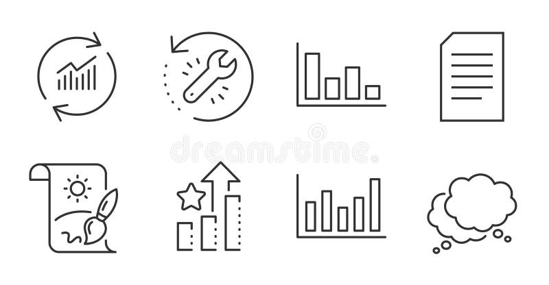 Recovery Tool, Column Chart and Document Icons Set. Histogram, Speech ...