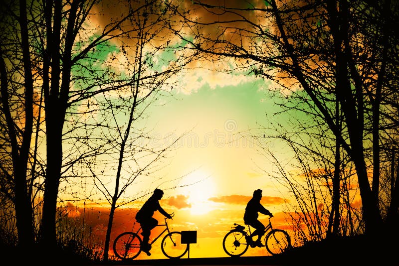 Little Boy and Girl Riding Bikes at Sunset, Active Kids Sport, Asian ...