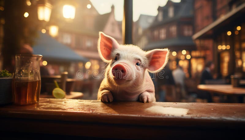 Recreation of a Happy Small Pig in a Pub Stock Illustration ...