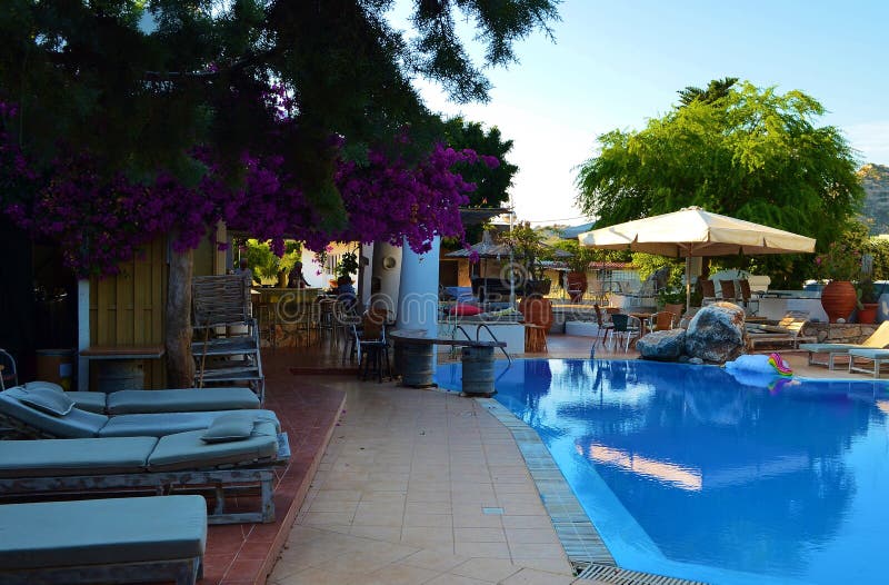 Recreation Area with Pool in the Resort, Rhodes Stock Photo - Image of ...