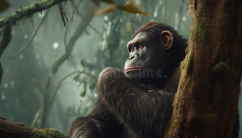 Recreation of a Bipedal Hominid Sit Down and Thinking in the Jungle ...