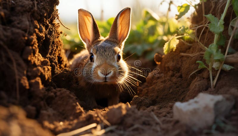 Recreation of Curious Rabbit in the Field Stock Photo - Image of litter ...
