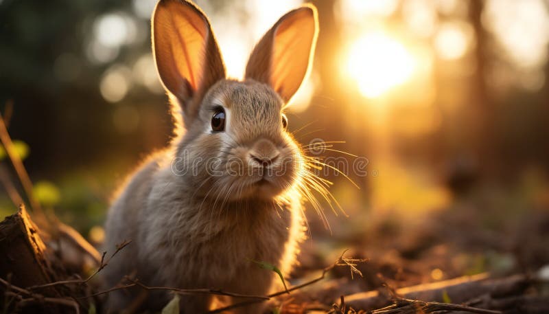 Recreation of Cute Rabbit in the Field at Sunset Stock Illustration ...