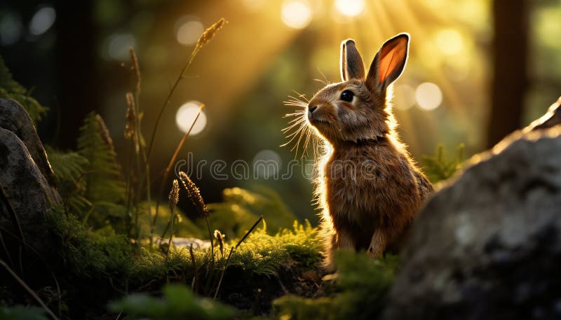 Recreation of Cute Rabbit in a Forest Stock Illustration - Illustration ...