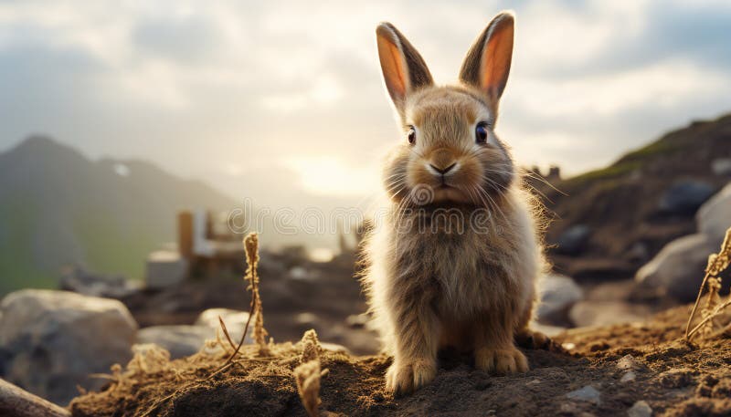 Recreation of a Cute Rabbit Staring in the Field Stock Image - Image of ...