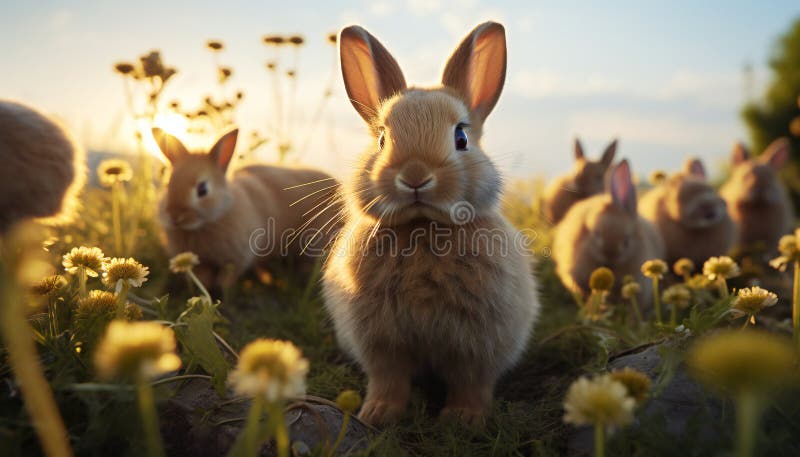 Recreation of Cute Rabbits in the Field Stock Illustration ...