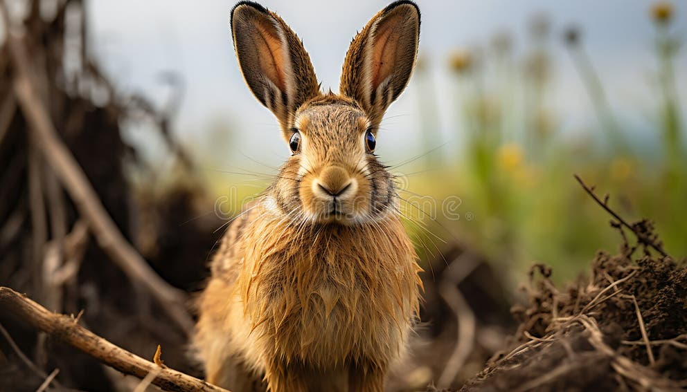 Recreation of Cute Rabbit Staring in the Field Stock Illustration ...