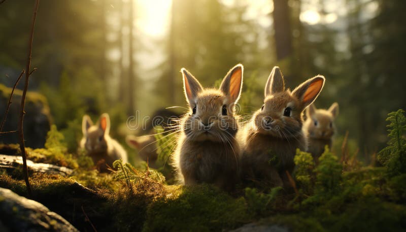 Recreation of Cute Rabbits in the Forest Stock Illustration ...
