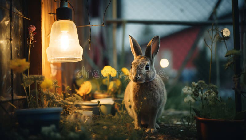 Recreation of Cute Wild Rabbit in a Garden Stock Illustration ...
