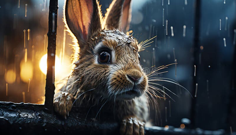 Recreation of Cute Wild Rabbit Under the Rain Stock Photo - Image of ...