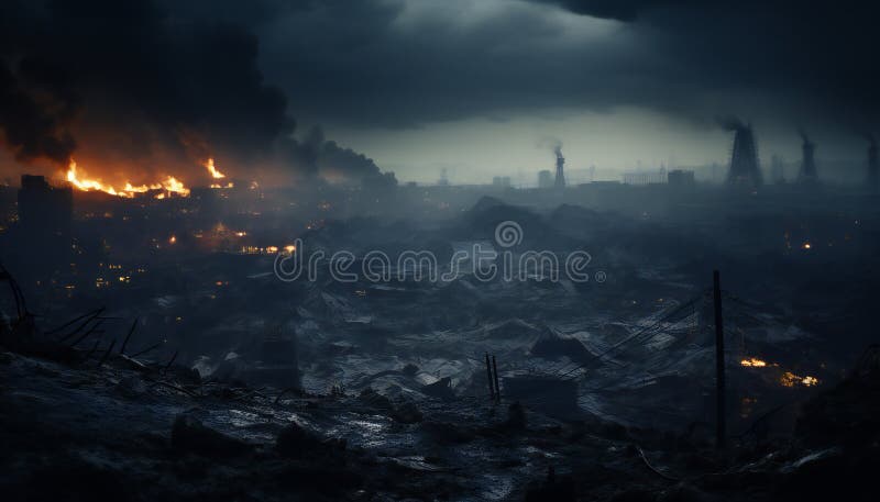 Recreation of Desolate Place by a Big Fire Stock Illustration ...