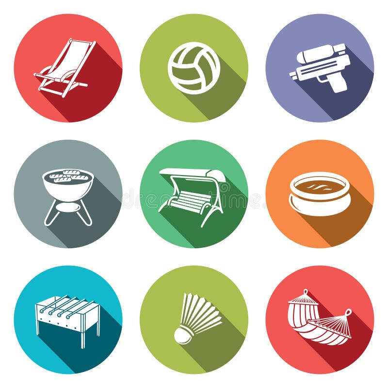 Recreation flat icon set stock illustration. Illustration of picnic ...