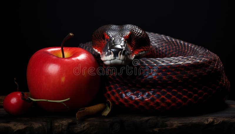 Recreation of a Red Apple and a Snake Stock Illustration - Illustration ...