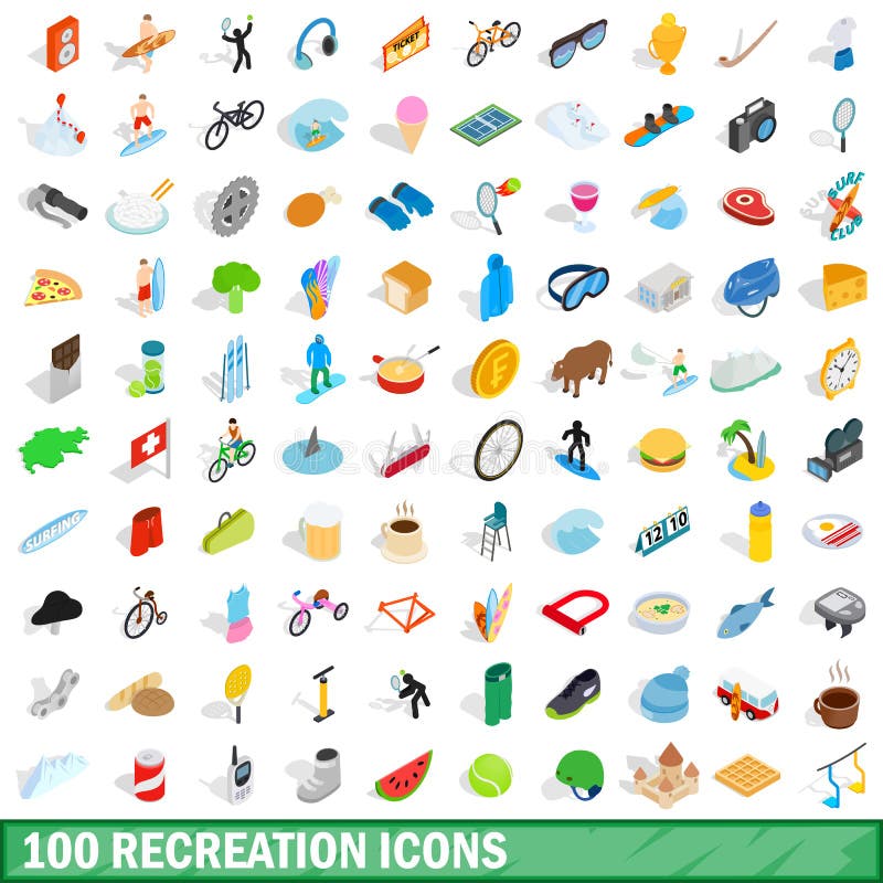 100 Recreation Icons Set, Isometric 3d Style Stock Vector ...