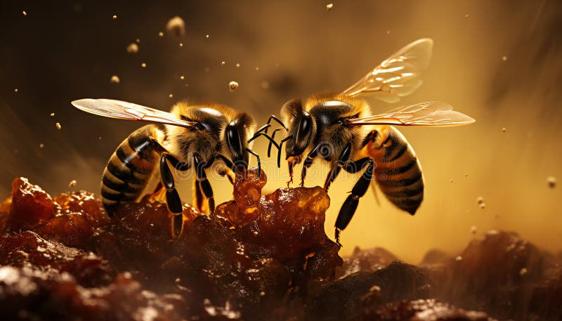 Recreation of Bees and Honey in a Comb Stock Illustration ...