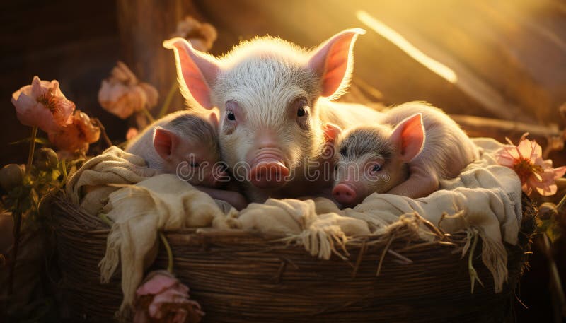 Recreation of Mom Pig and Piglets Stock Illustration - Illustration of ...