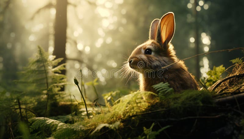 Recreation of a Rabbit Staring in the Forest Stock Illustration ...