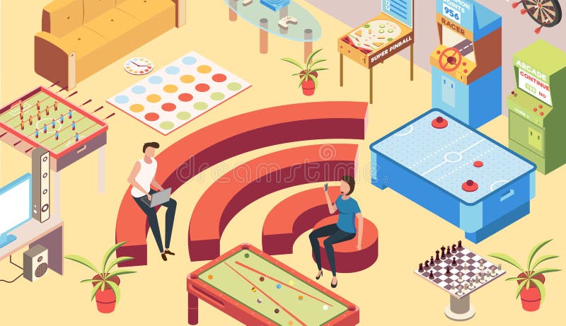 Recreation Room Isometric Background Stock Vector - Illustration of ...