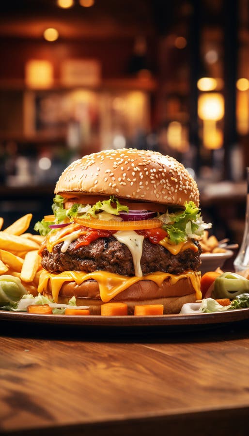 Vertical Recreation of Burger with Chips Stock Illustration ...