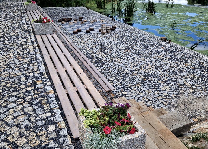 Recreation Terrace in the Park on the Waterfront. the Tiles in the ...