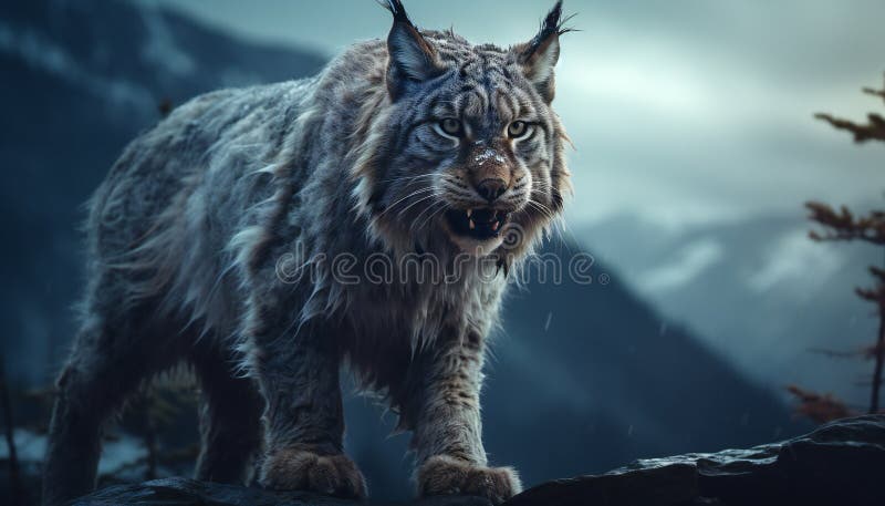 Recreation of a Threatening Lynx in the Cold Mountains Stock ...
