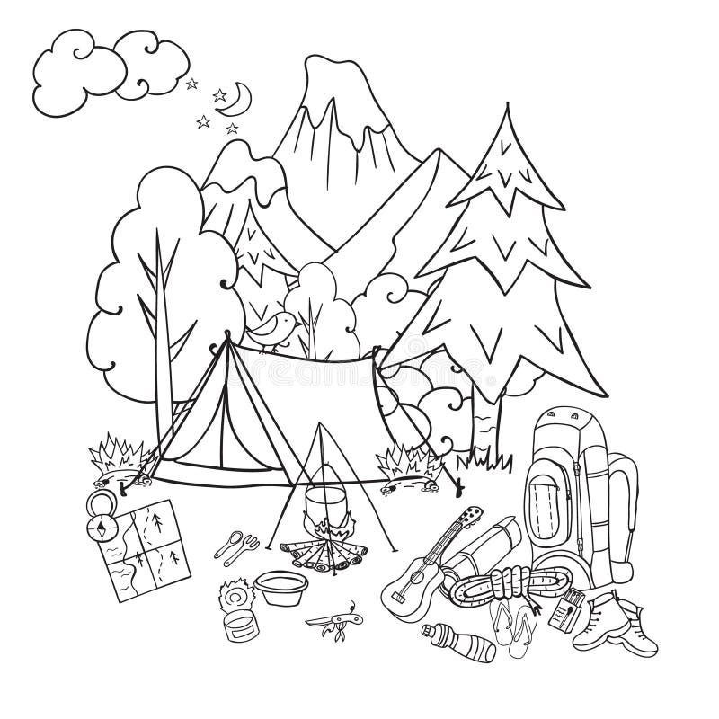 Recreation. Tourism and Camping. Hand Drawn Doodle Camping Elements ... Recreation. Tourism and Camping. Hand Drawn Doodle Camping Elements ...