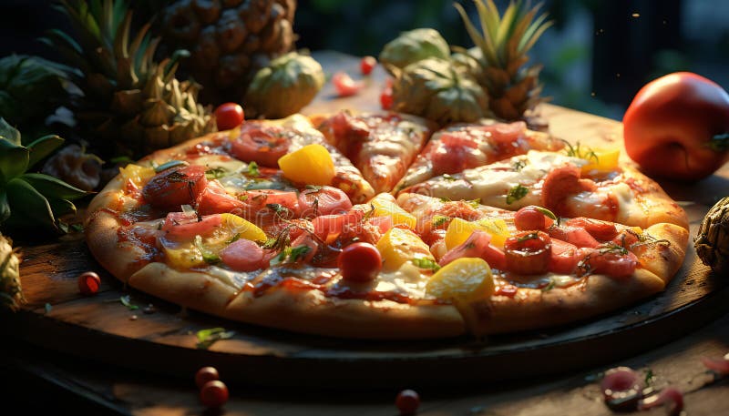 Recreation of a Tropical Pizza Stock Illustration - Illustration of ...