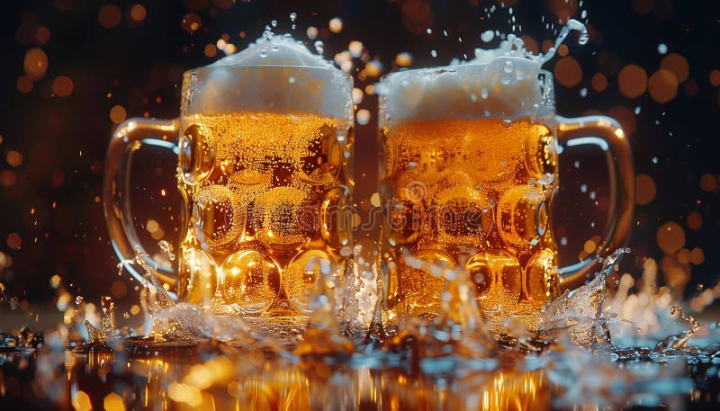 Recreation of Two Beers Glass Jugs , Cheers Stock Illustration ...