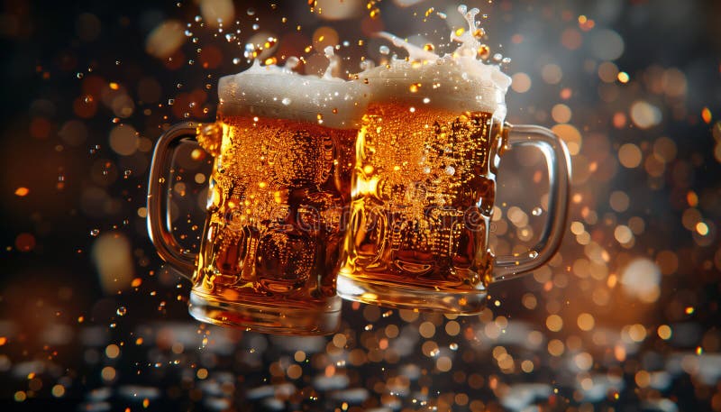 Recreation of Two Beers Glass Jugs Splashing Stock Illustration ...