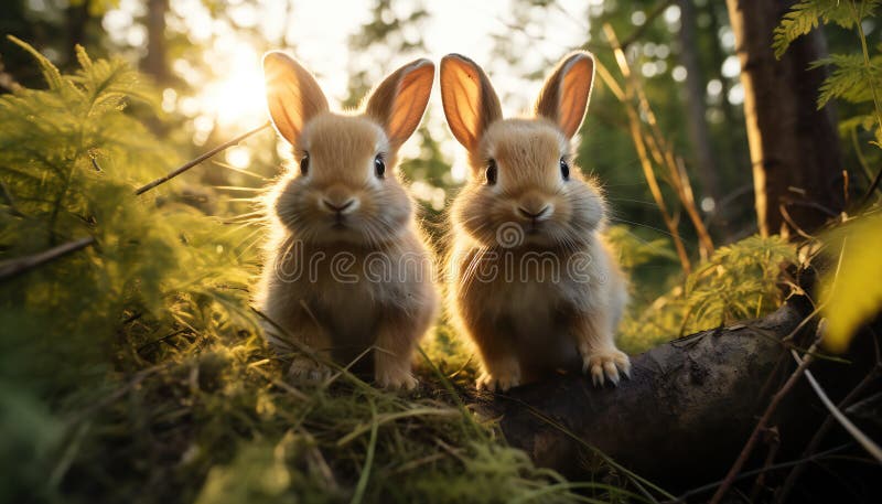 Recreation of Two Cute Rabbits in a Forest Stock Photo - Image of ...