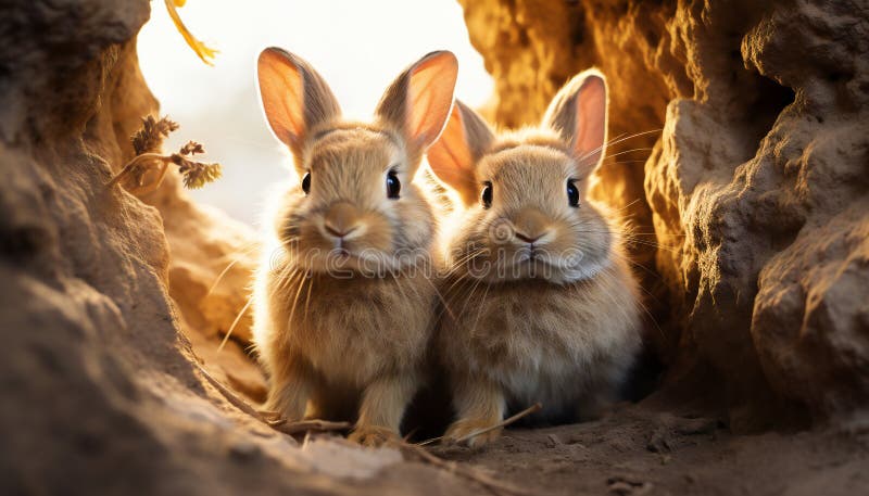 Recreation of Two Nice Rabbits in a Burrow Stock Photo - Image of ...