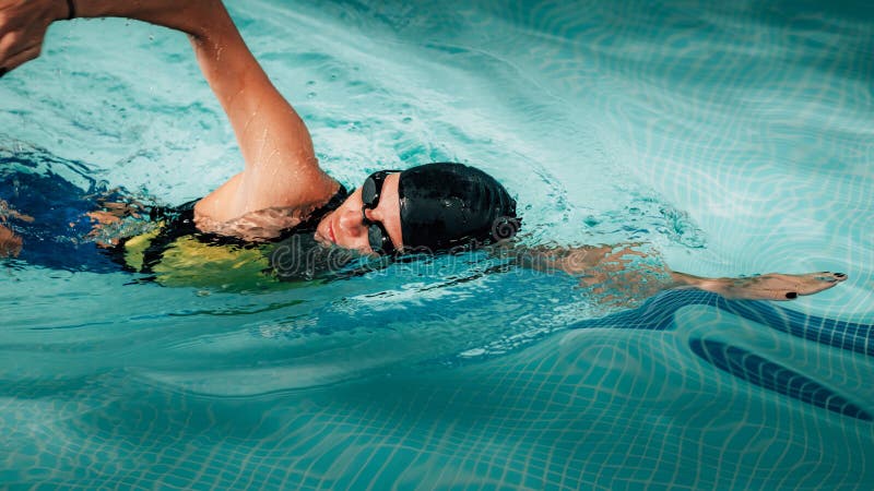 Recreational Front Crawl Swimming in the Pool Stock Photo - Image of ...