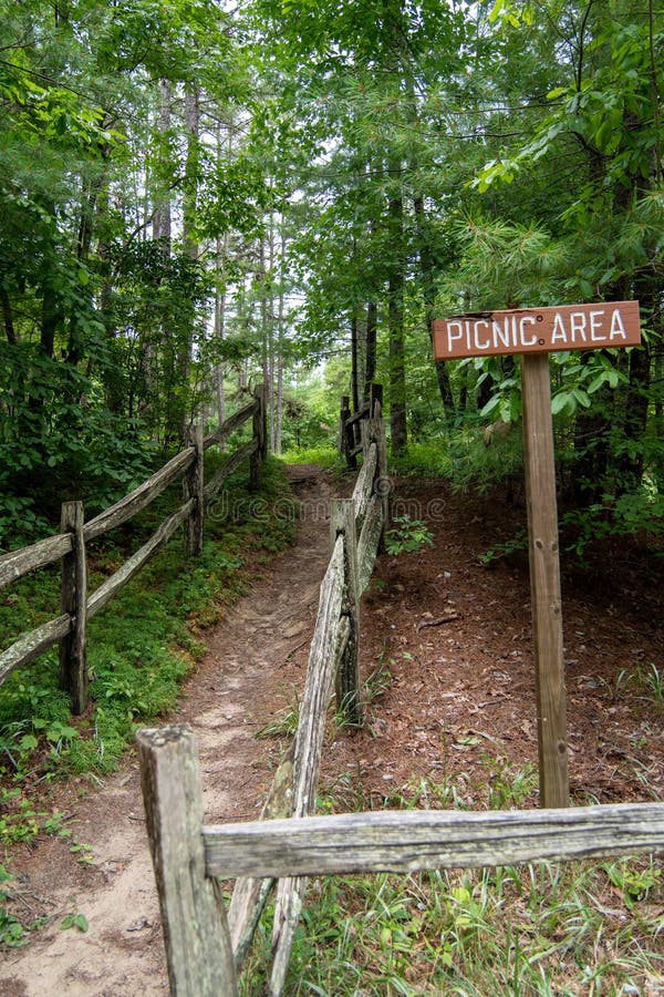 Recreational Picnic Area Direction Sign and Path To the Woods Stock ...