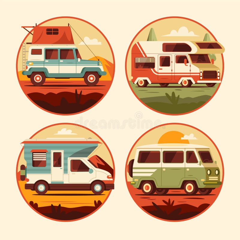 Recreational Vehicles Illustration Set in Flat Design Stock Illustration - Illustration of ...