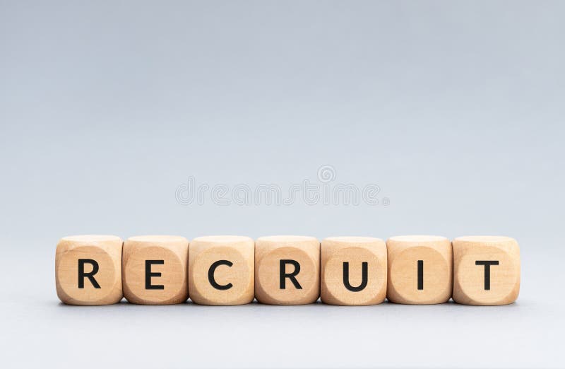 Recruit Word on Wooden Blocks on Gray Background Stock Image - Image of ...