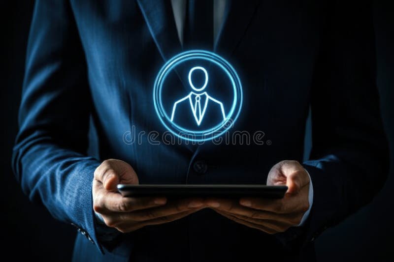 Recruiter Holding Tablet Displaying Virtual Profile Icon in ...