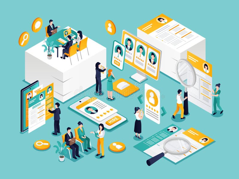 Recruiting Agency Isometric Cartoon Composition Stock Illustration ...