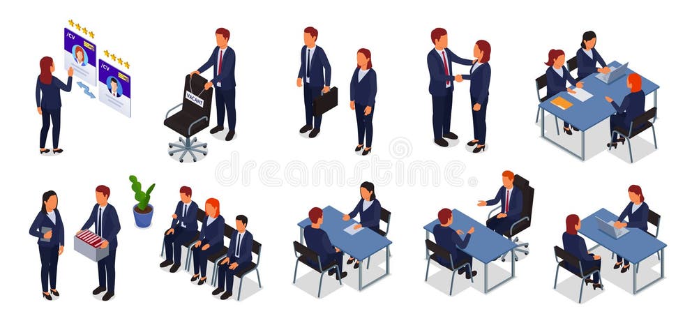 Recruiting Agency Isometric Cartoon Composition Set Stock Illustration ...